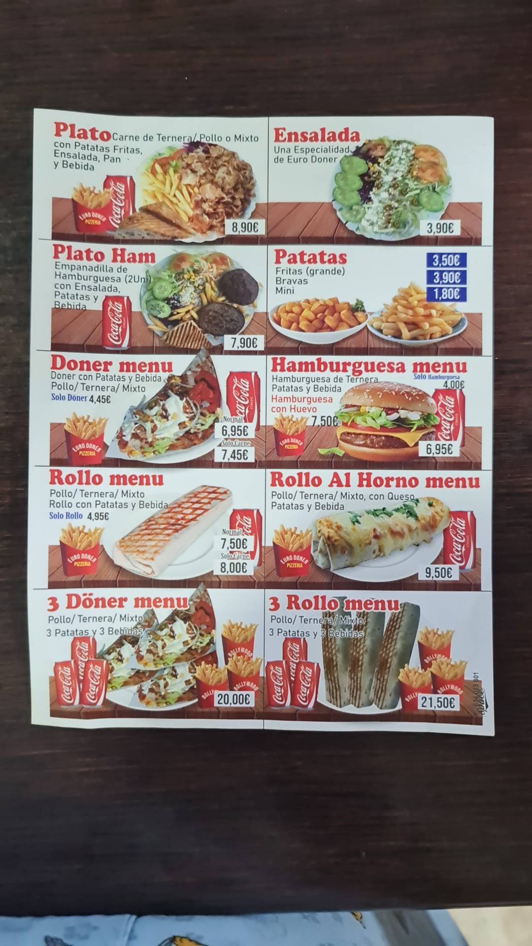 Carta del restaurante Euro kebab BON PASTOR, Barcelona, Carrer del Foc ...