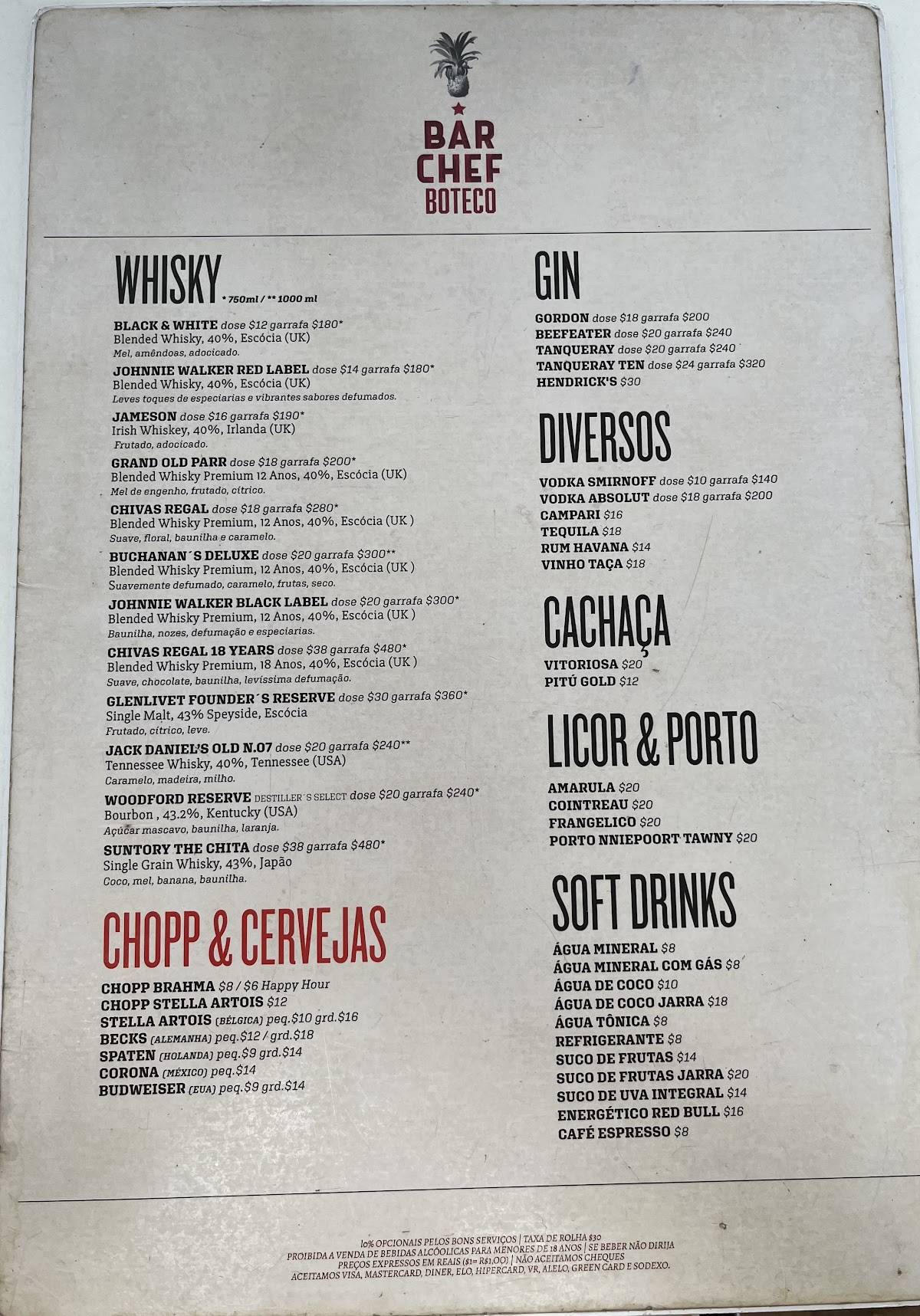 Menu at Barchef Boteco, Recife