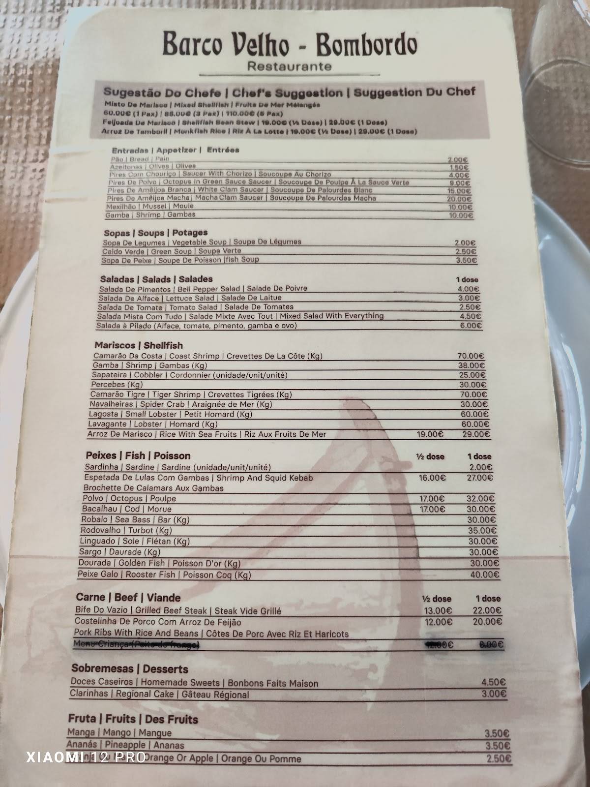 Menu em Pilado Restaurante Barco Velho, Apúlia