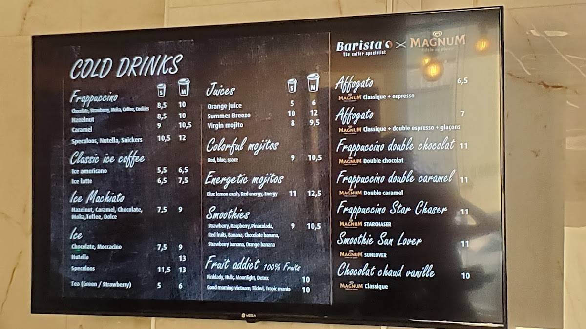 Menu at Barista's Café, Tunis