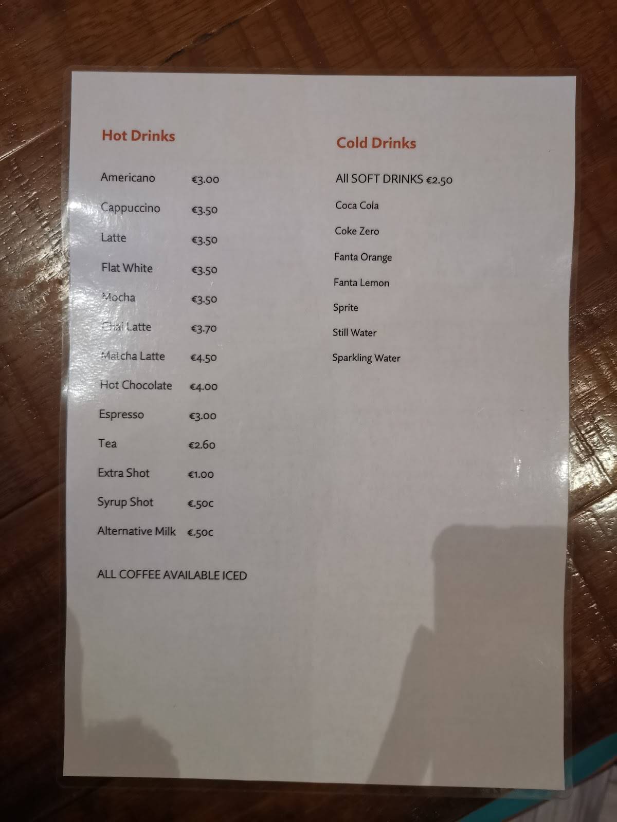 Menu at Bia Bearna restaurant, Barna