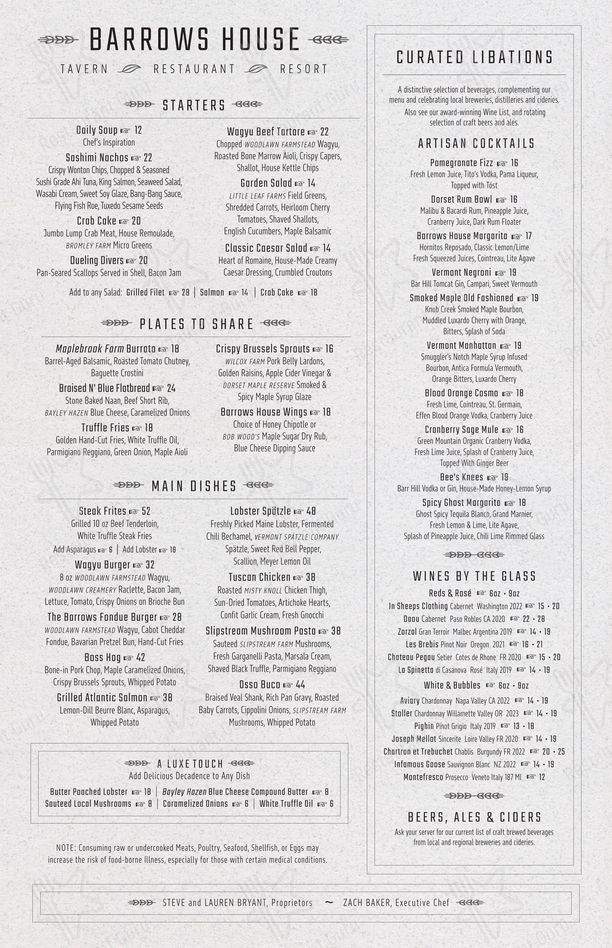 Menu at Barrows House Inn & Restaurant, Dorset