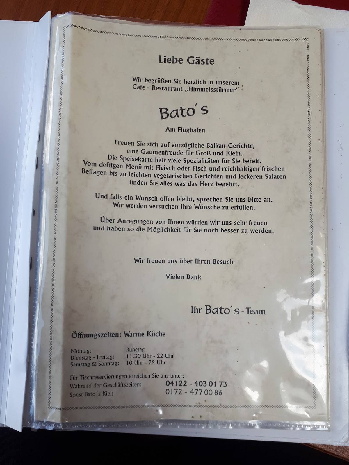 Speisekarte von Bato's Spezialitäten-Restaurant, Heist