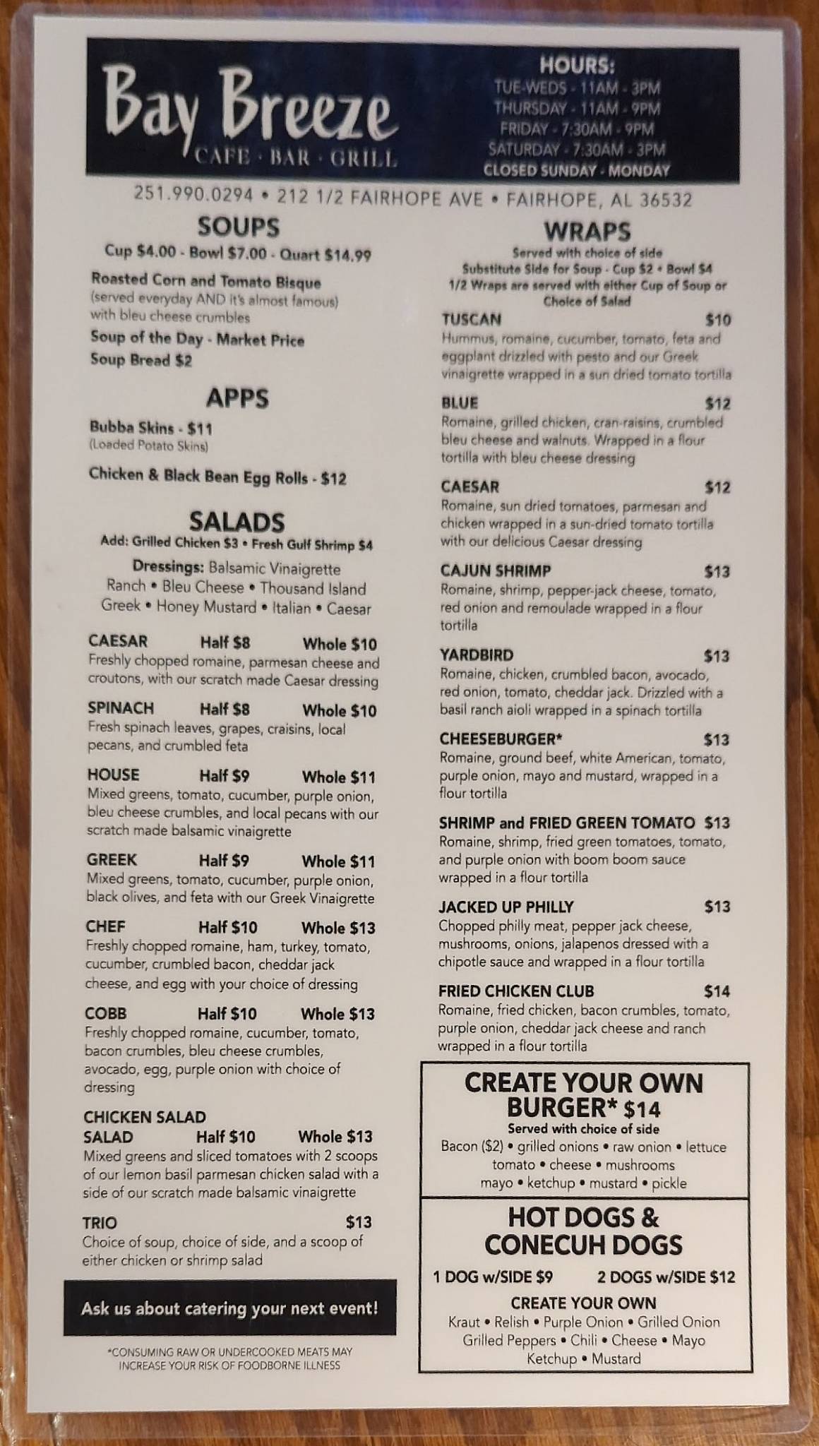 Menu at Bay Breeze Cafe, Fairhope