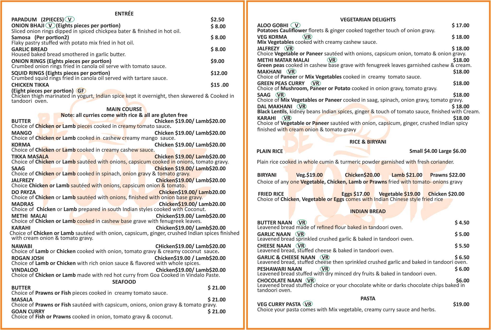Menu at Be Foodie pizzeria, Geraldine