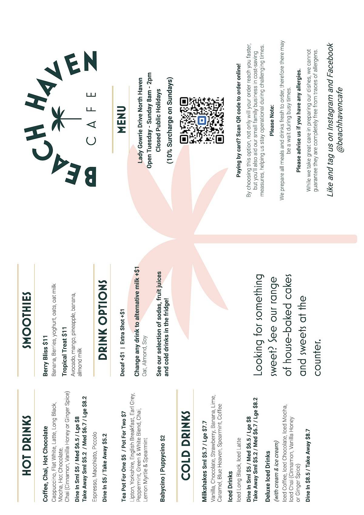 Menu at Beach Haven Cafe, North Haven