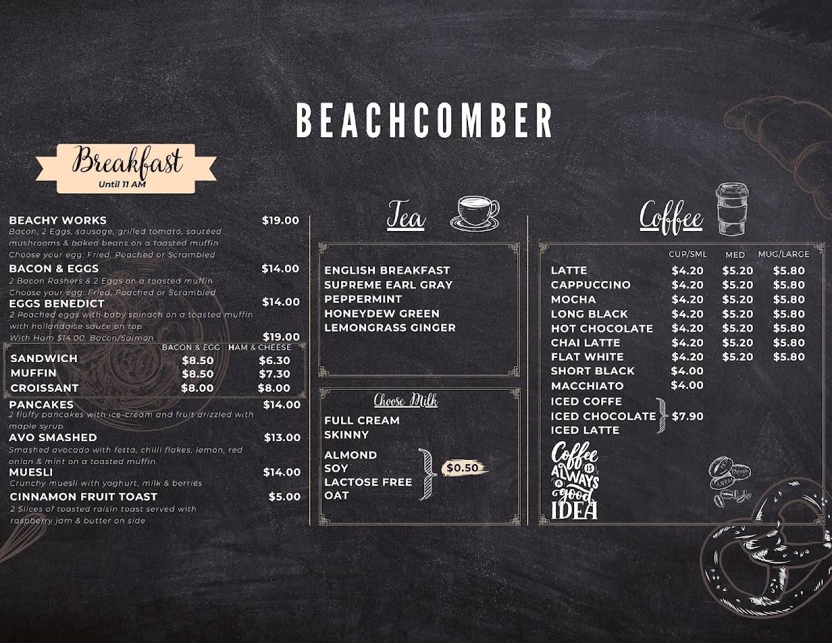 Menu at Beachcomber fast food, Coffin Bay