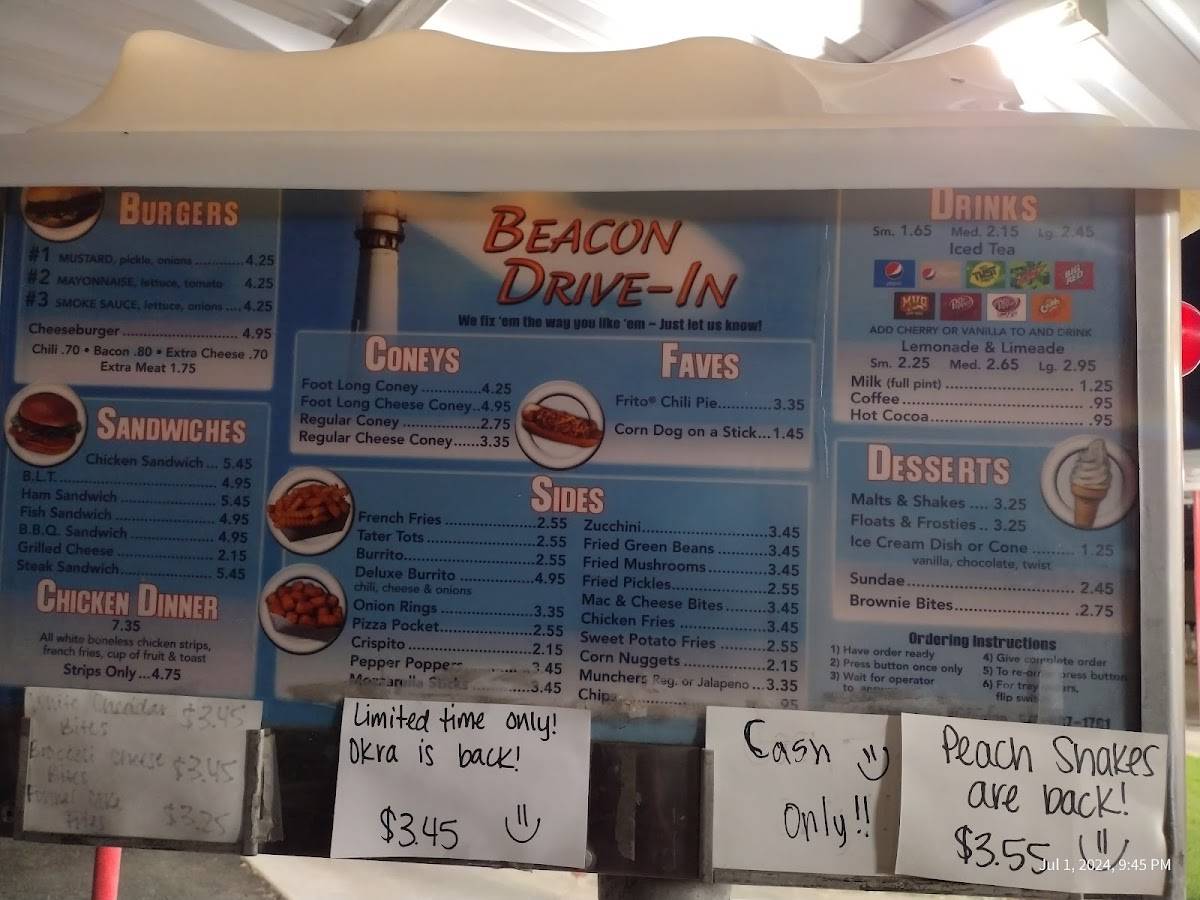 Menu at Beacon Drive In restaurant, Muskogee
