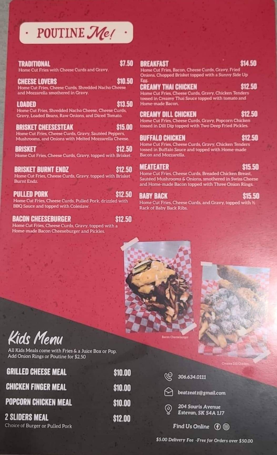 Menu at Beatz Eatz restaurant, Estevan