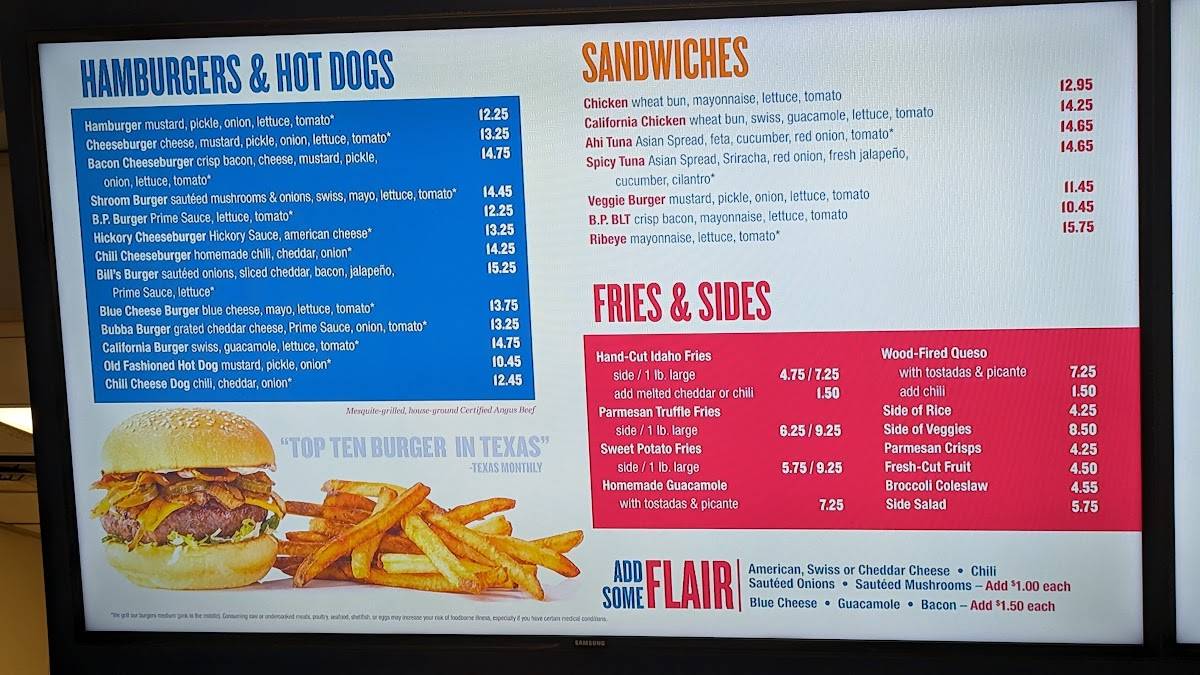Menu at Becks Prime fast food, Sugar Land, Hwy 6