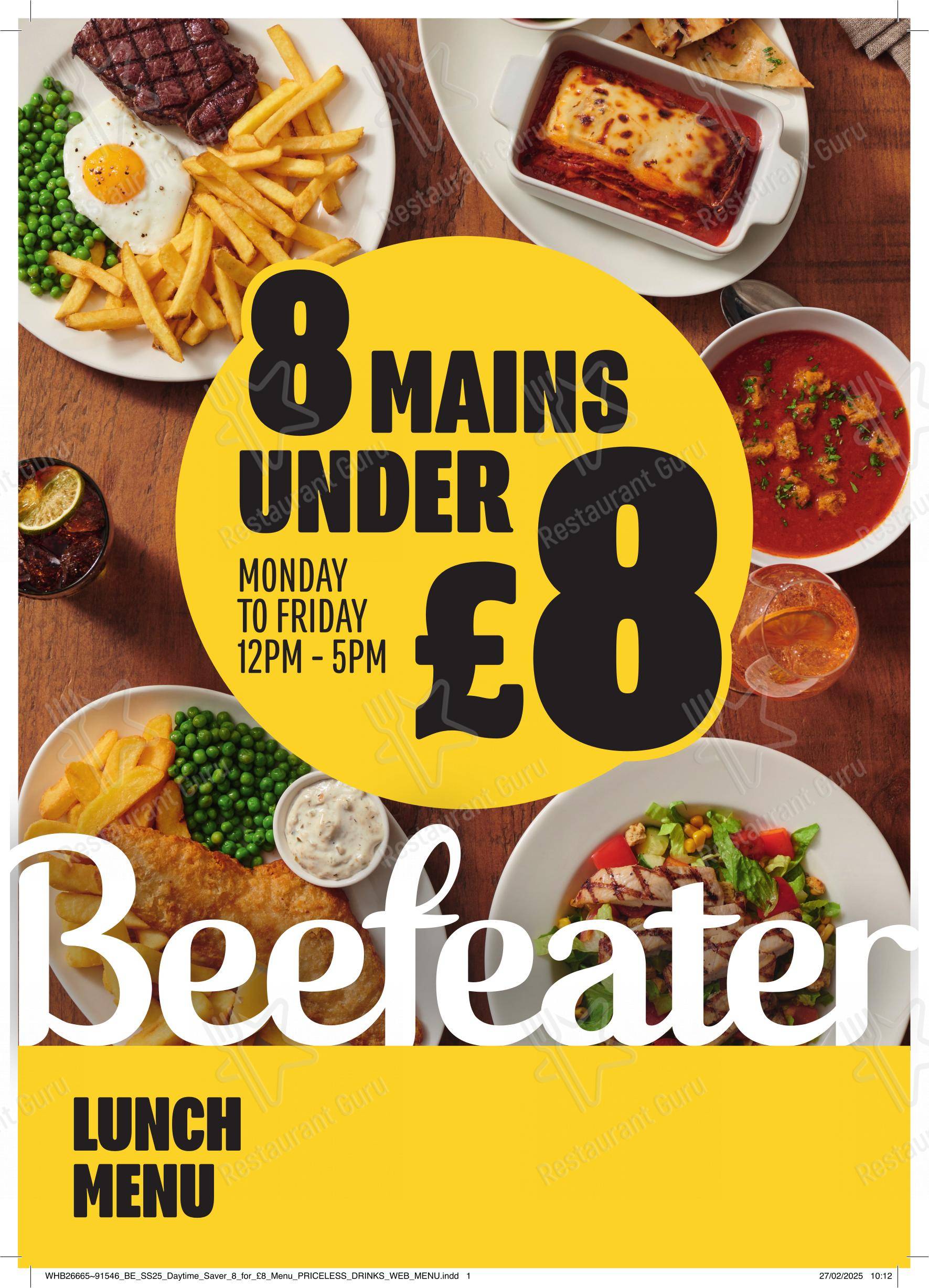 Menu at Beefeater The Woolpack pub & bar, Ashford, Maidstone Road