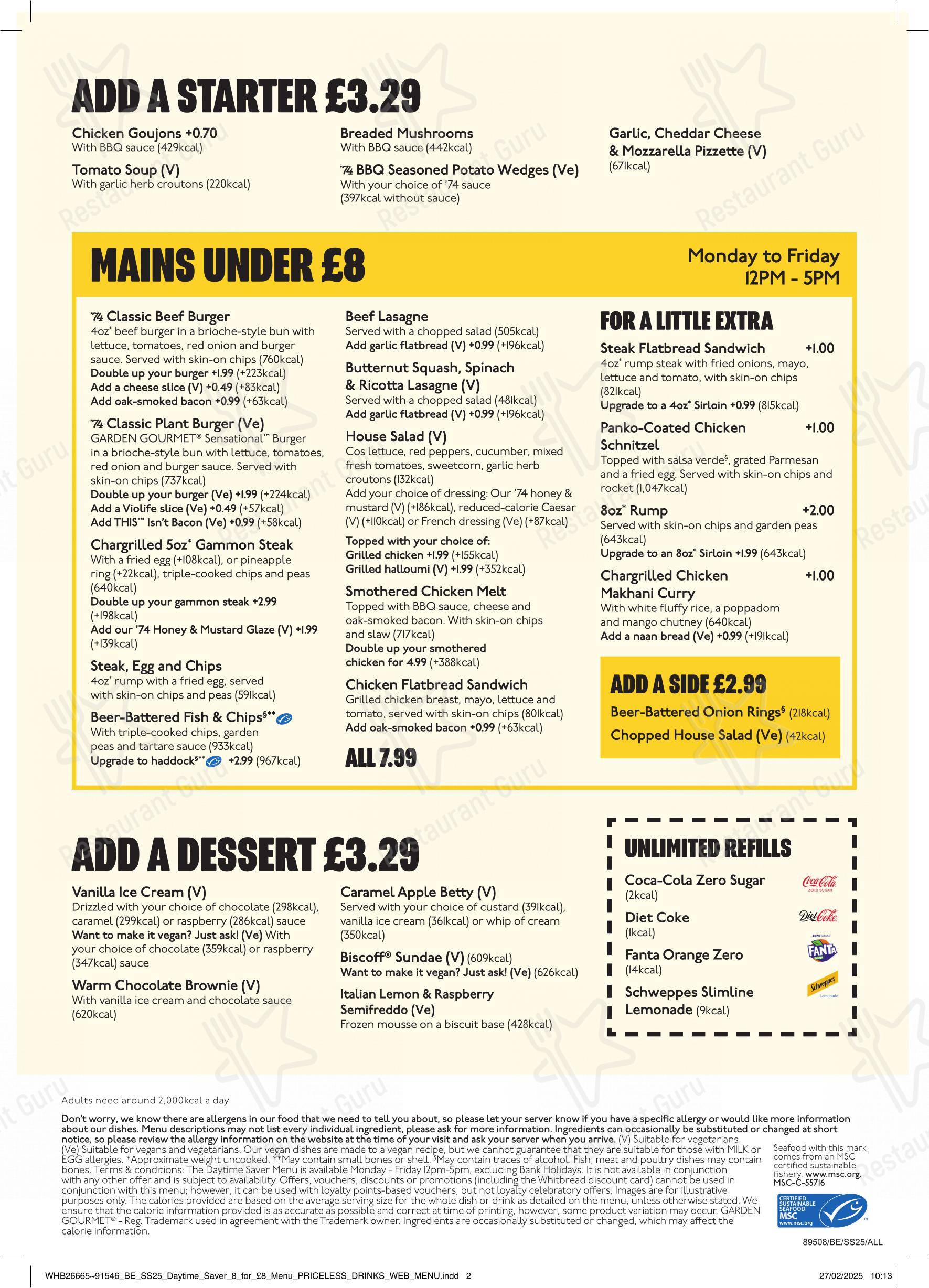 Menu at Beefeater The Woolpack pub & bar, Ashford, Maidstone Road