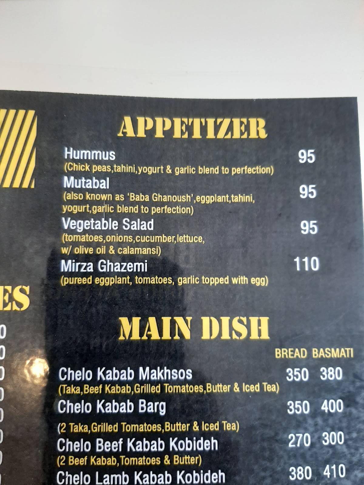 Menu at Behrouz Persian Cuisine restaurant, Quezon City, 50 Sct. Tobias St