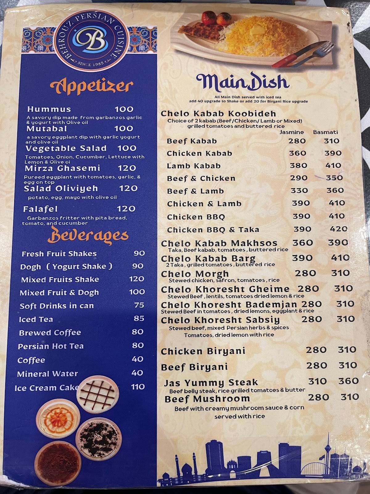 Menu at Behrouz Persian Cuisine restaurant, Quezon City, 50 Sct. Tobias St
