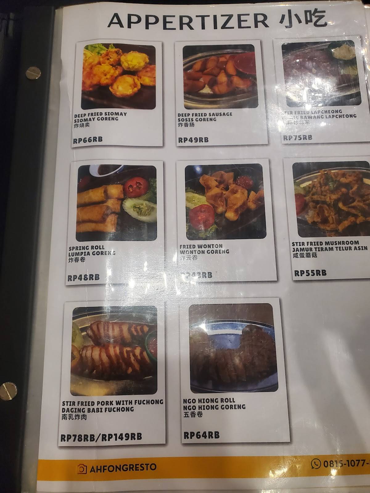 Menu at Ah Fong Resto restaurant, Bekasi Regency