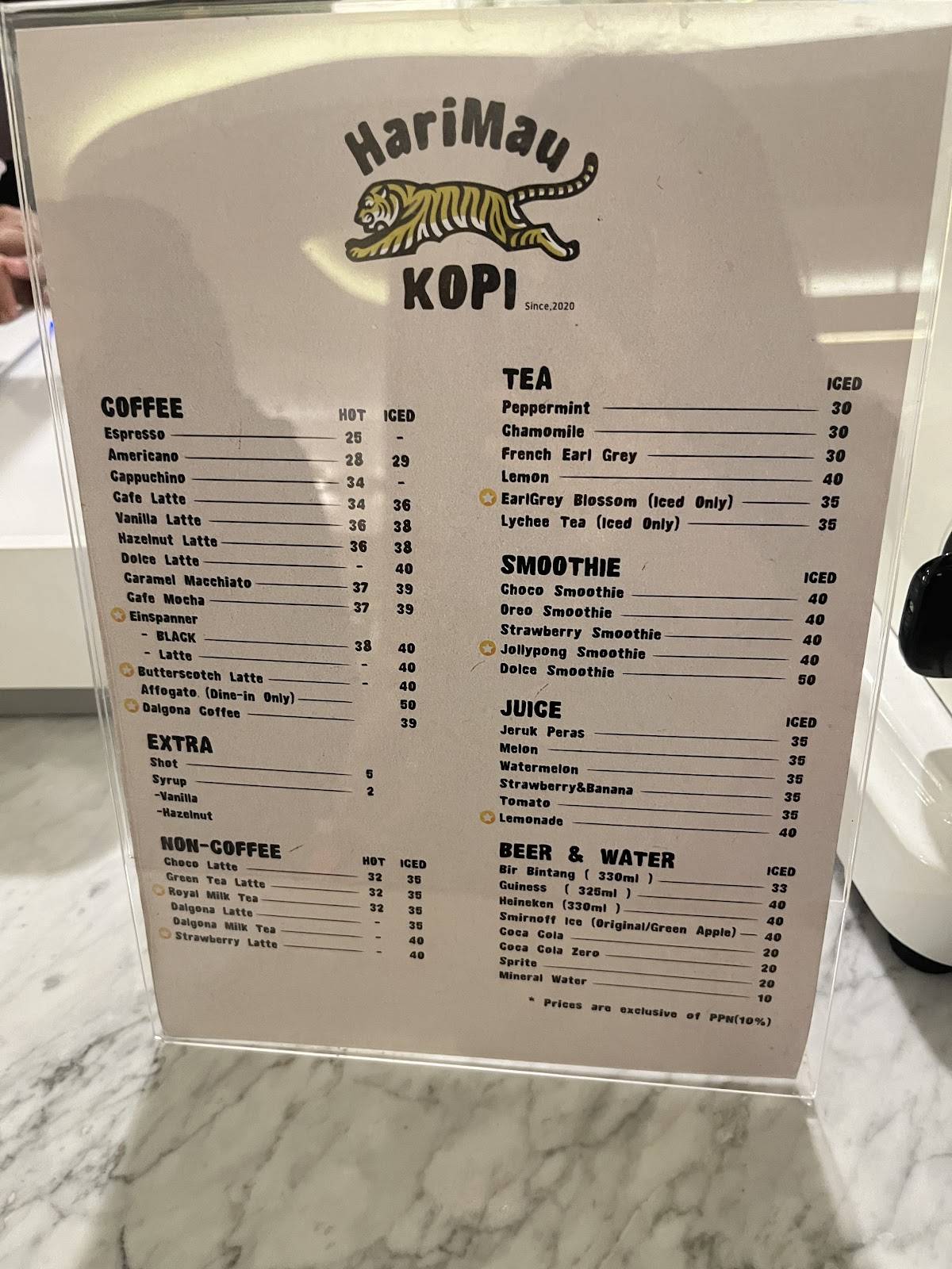 Carta del restaurante HariMau Kopi, Bekasi