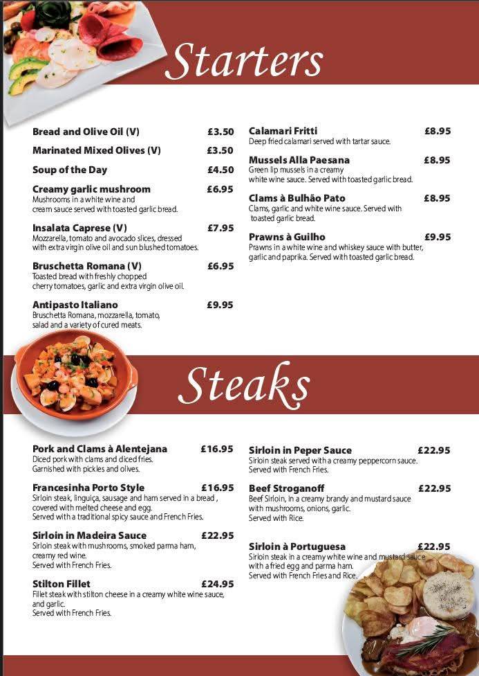 Menu at Bela's House - Portuguese and Italian restaurant, Grantham