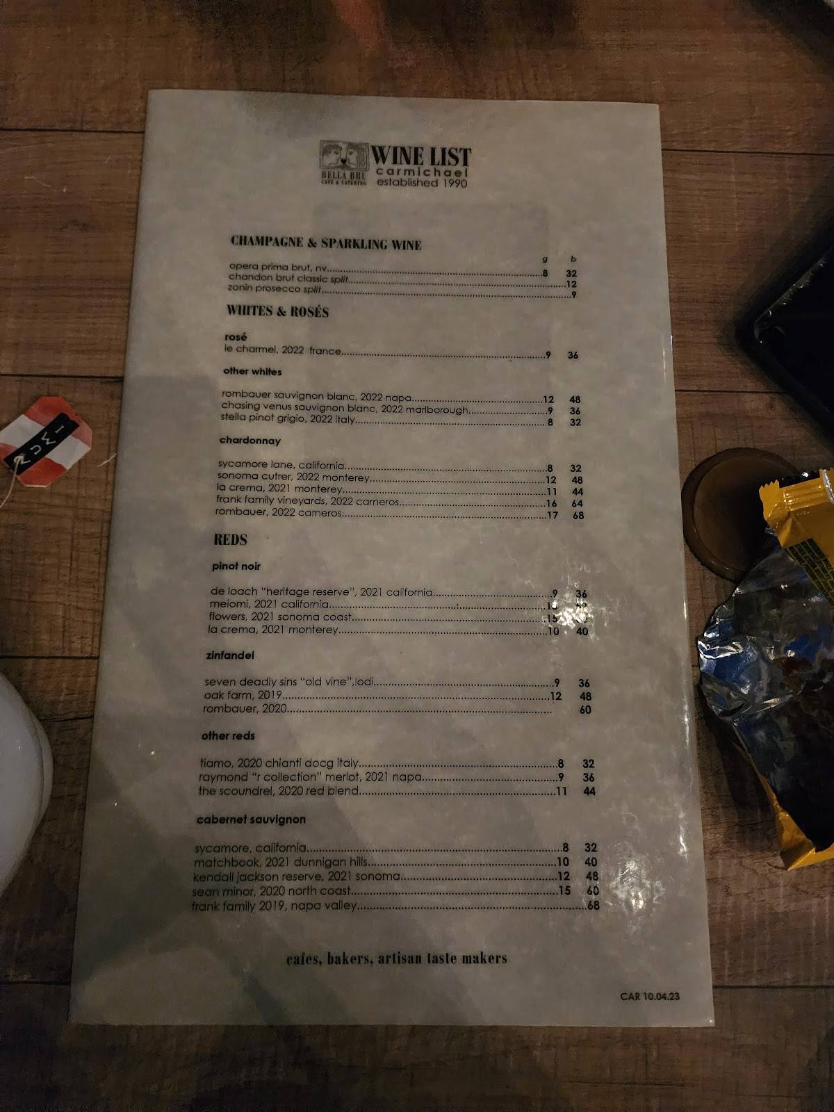 Menu at Bella Bru Cafe, Carmichael, 5038 Fair Oaks Blvd