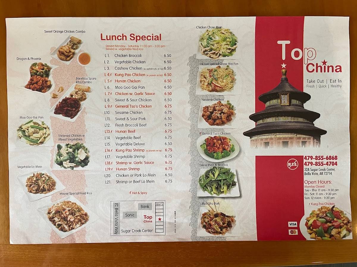 Menu at Top China restaurant, Bella Vista