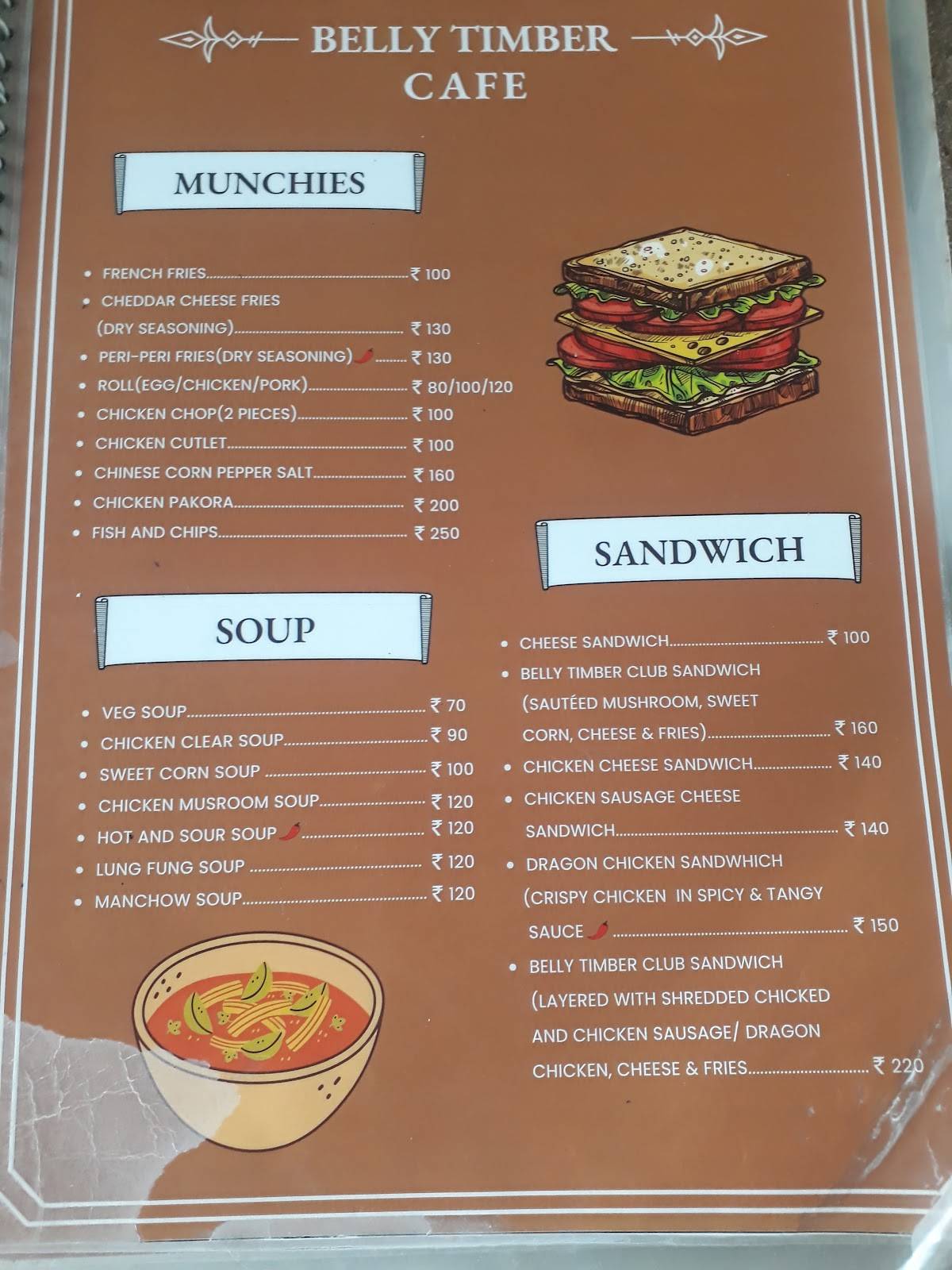 Menu at Belly Timber, Jowai