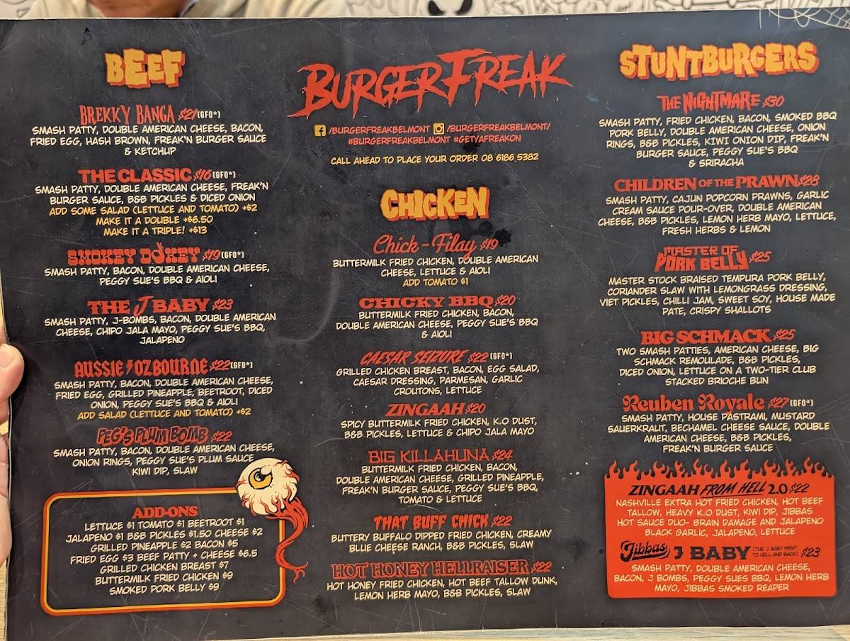 Menu at BurgerFreak Belmont restaurant, Belmont