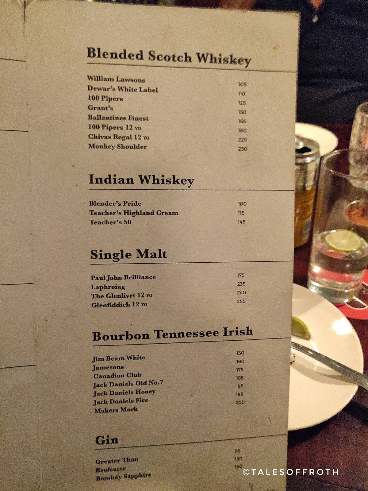 Menu at Bob's Bar, Bengaluru, 777/I