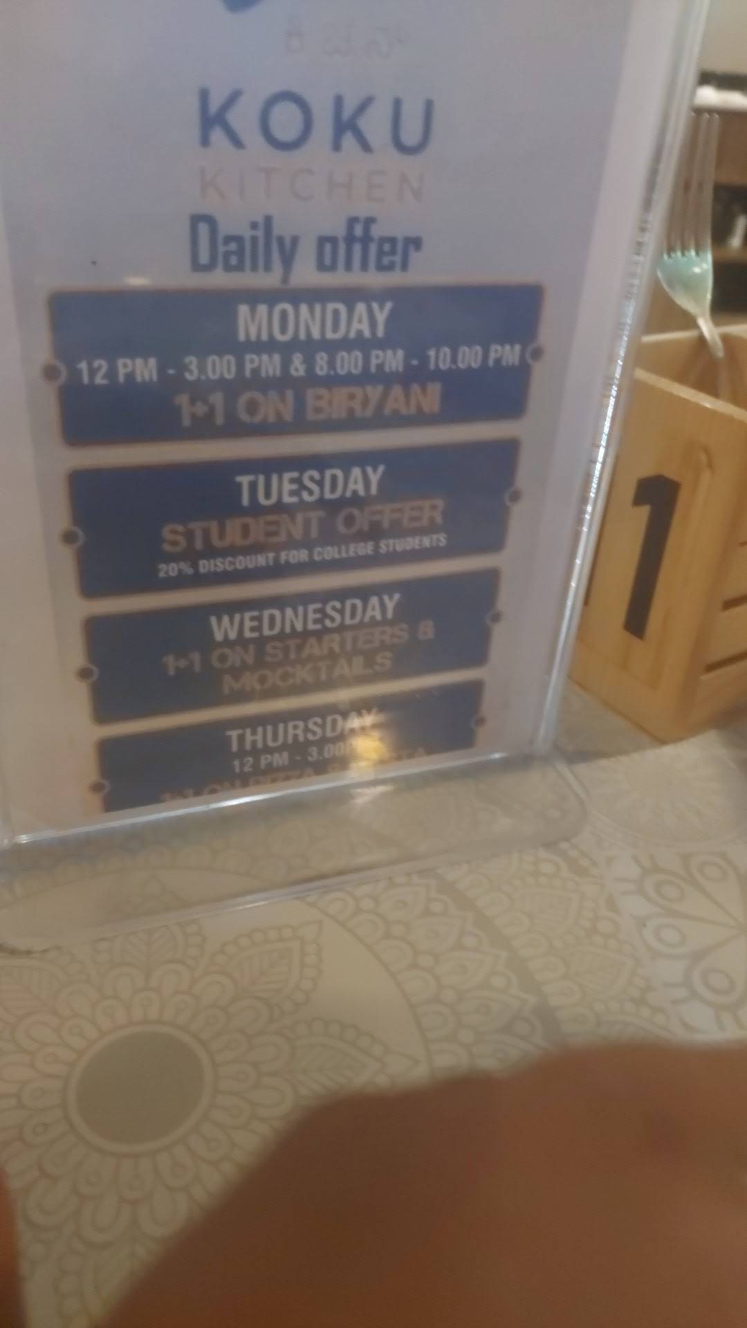 Menu at Koku Kitchen, Bengaluru