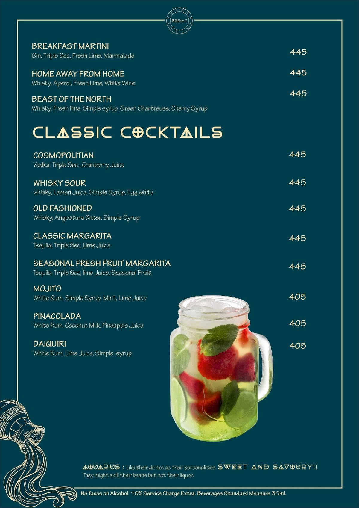 Menu at Zodiac Bar & Kitchen - New Year Countdown 2025, Bengaluru