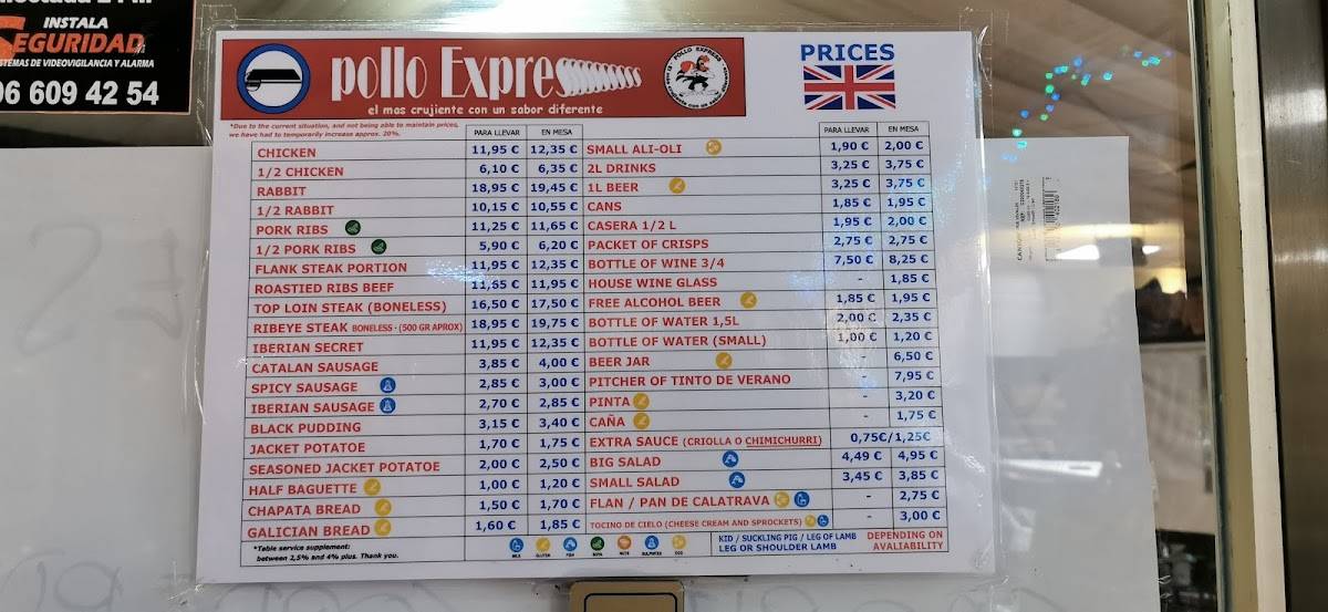 Carta del restaurante Pollo Expresss, Benidorm, Junto a Mercadona