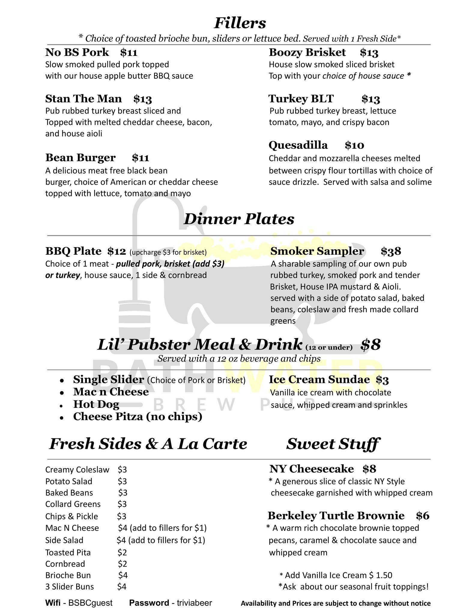 Menu at Berkeley Springs Brewing Co BBQ, USA
