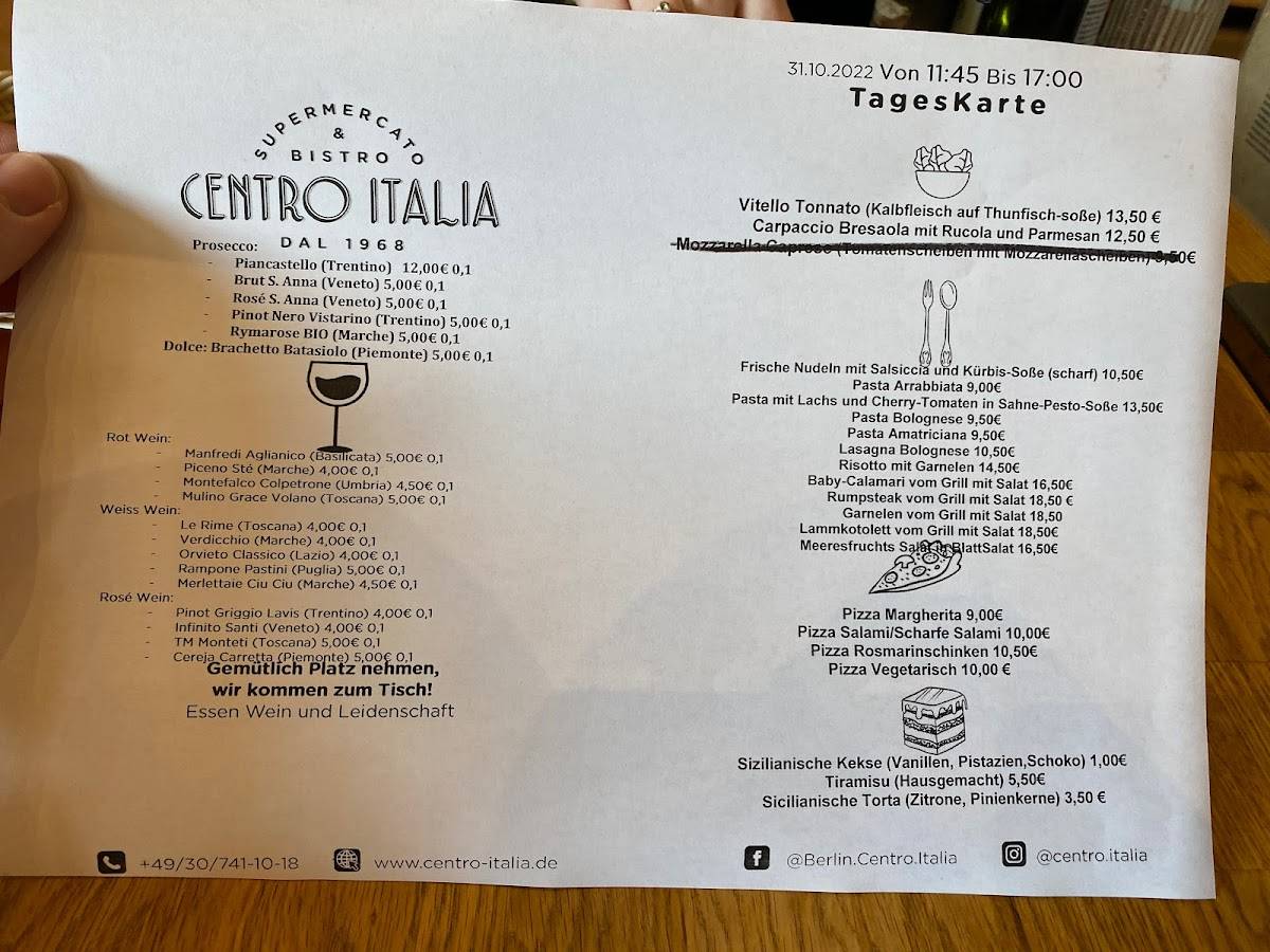 Speisekarte von Centro Italia Trattoria Restaurant, Berlin ...