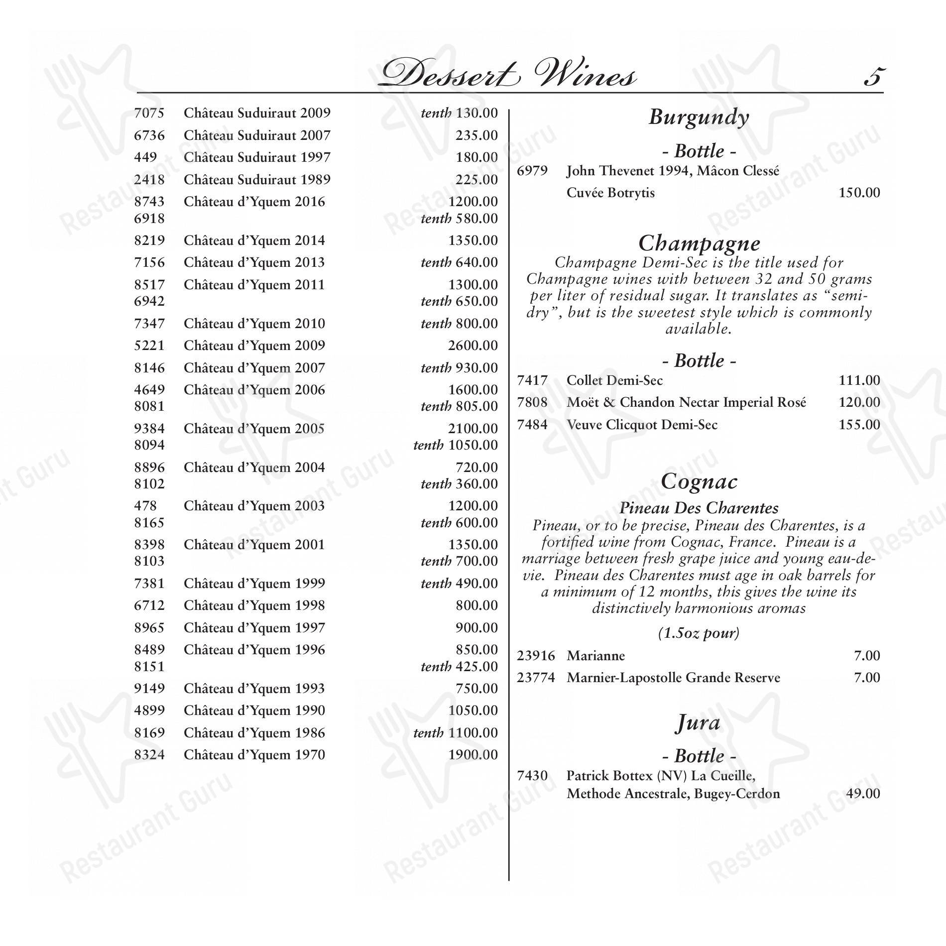 Menu at Bern's Steak House steakhouse, Tampa, S Howard Ave