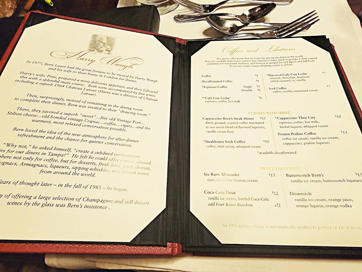 Menu at Bern's Steak House steakhouse, Tampa, 1208 S Howard Ave