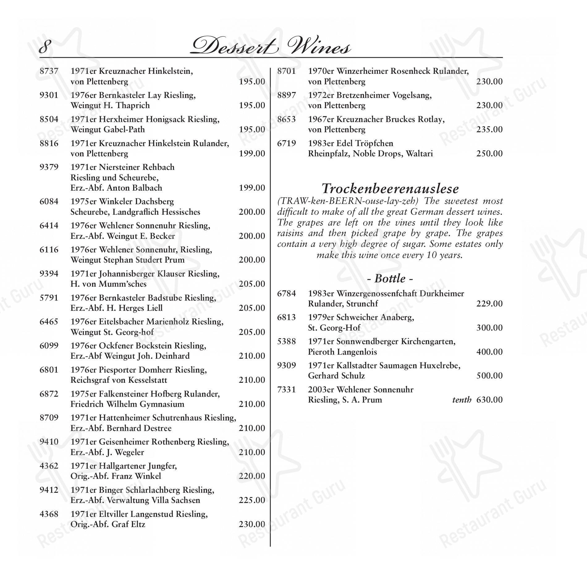 Menu at Bern's Steak House steakhouse, Tampa, S Howard Ave