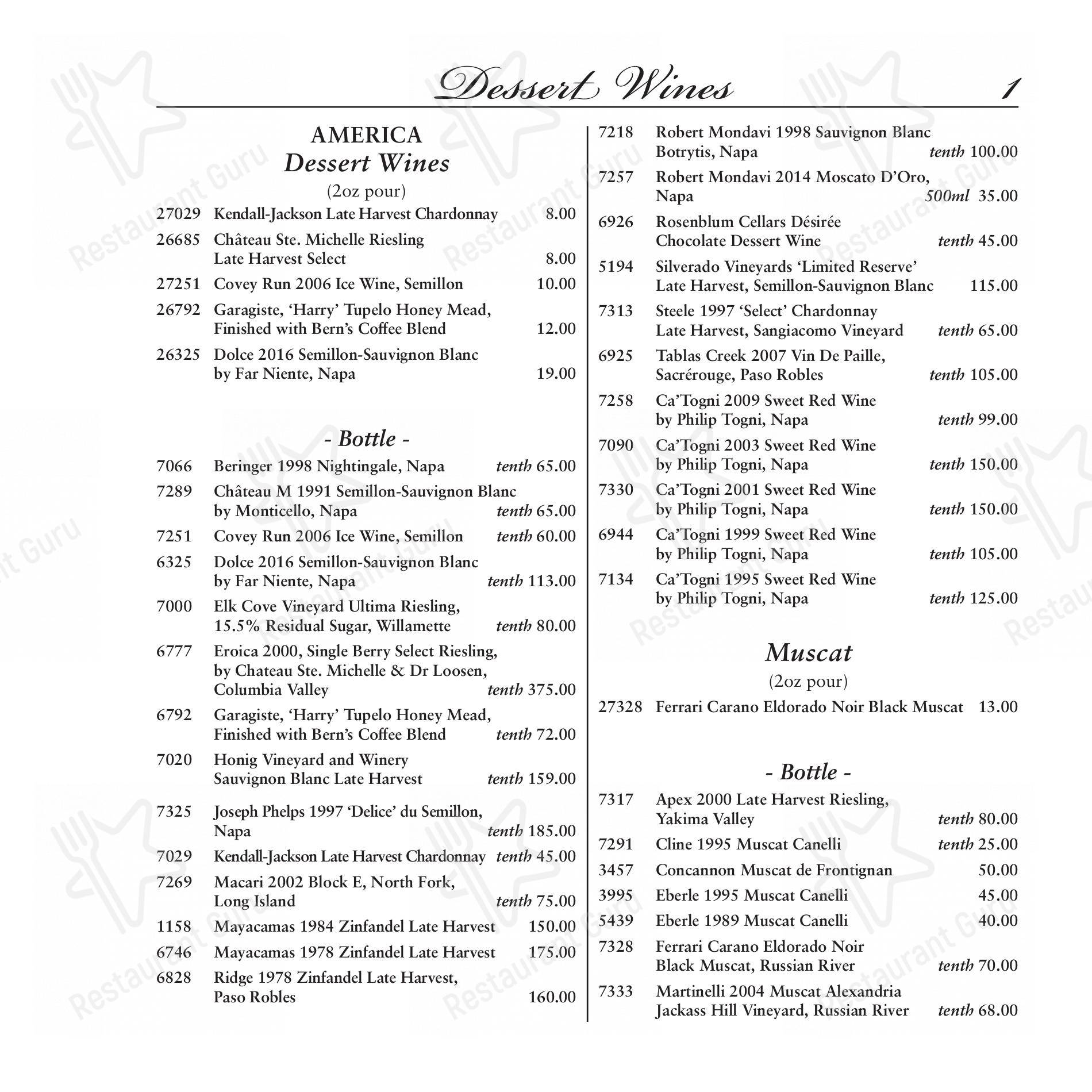 Menu at Bern's Steak House steakhouse, Tampa, S Howard Ave