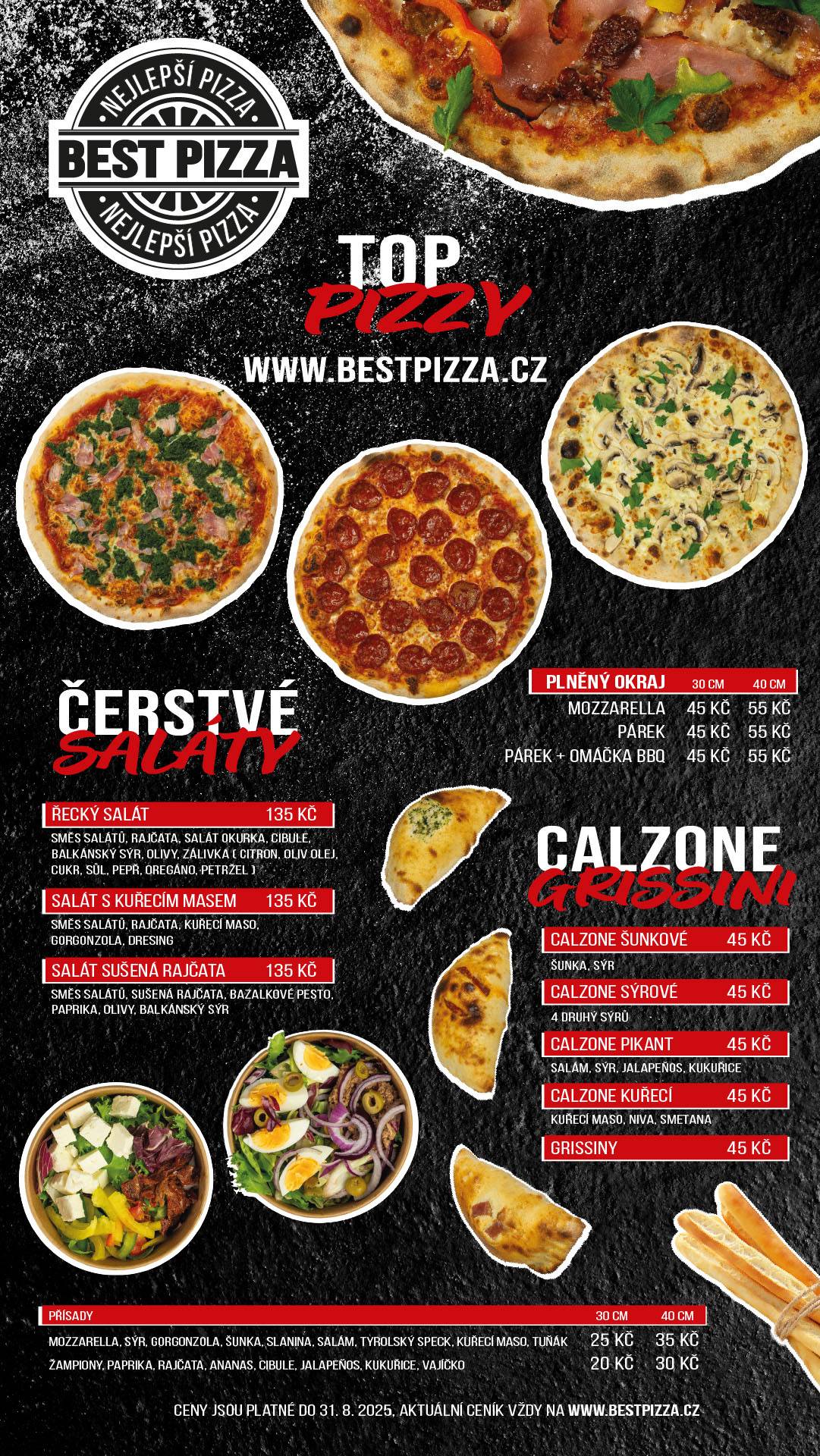 Menu at Best pizza restaurant, Prague