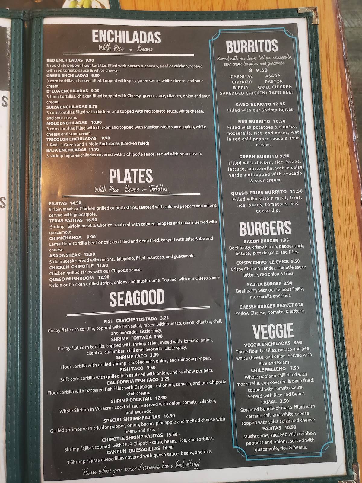 Menu at D'Lua restaurant, Bettendorf