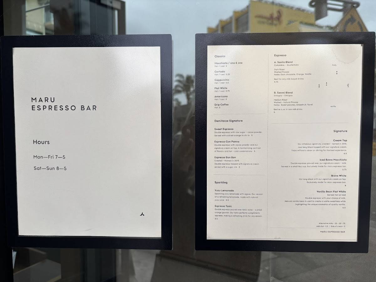 Menu at Maru Espresso Bar, Beverly Hills