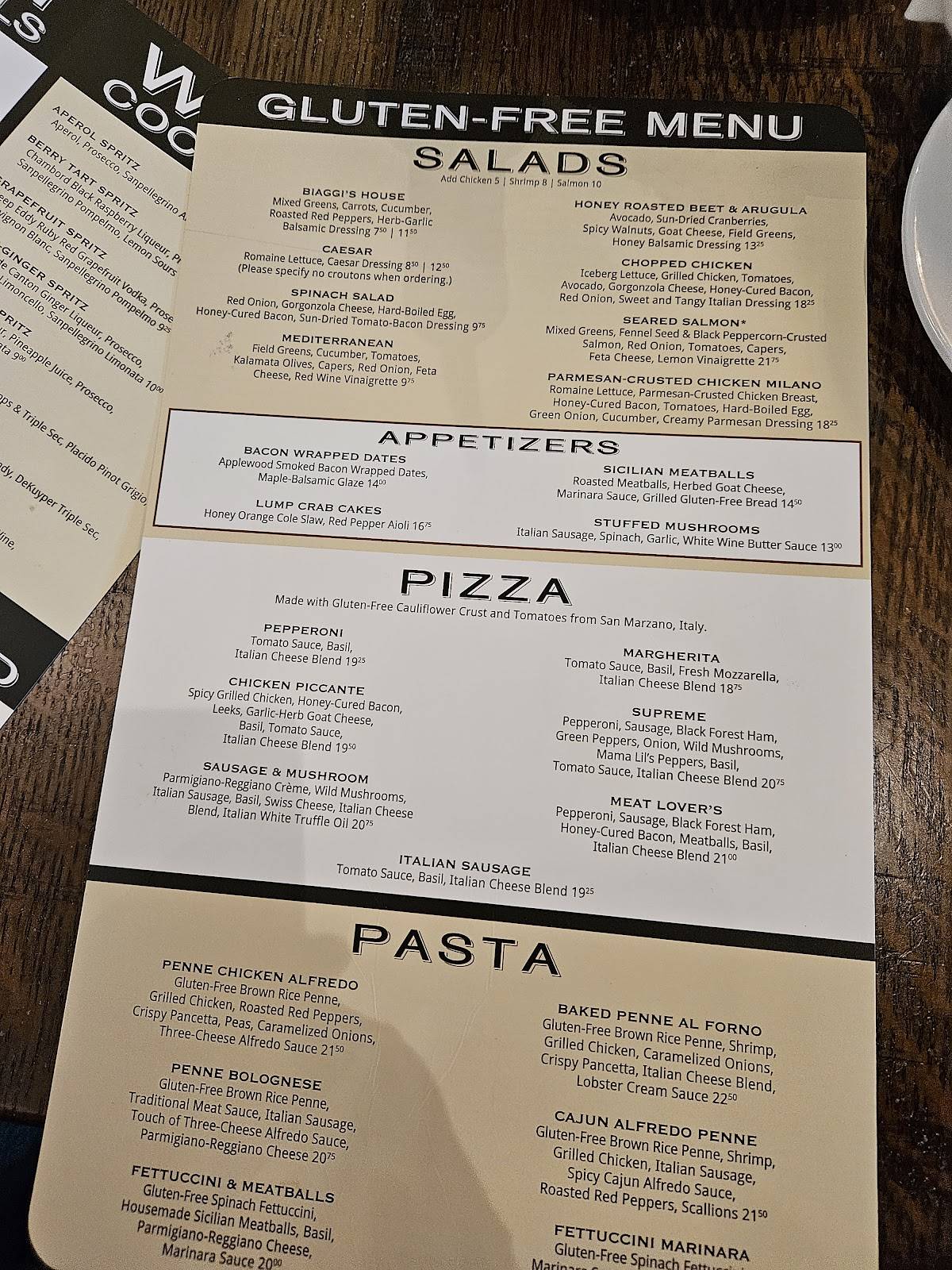 Menu at Biaggi's restaurant, Maple Grove