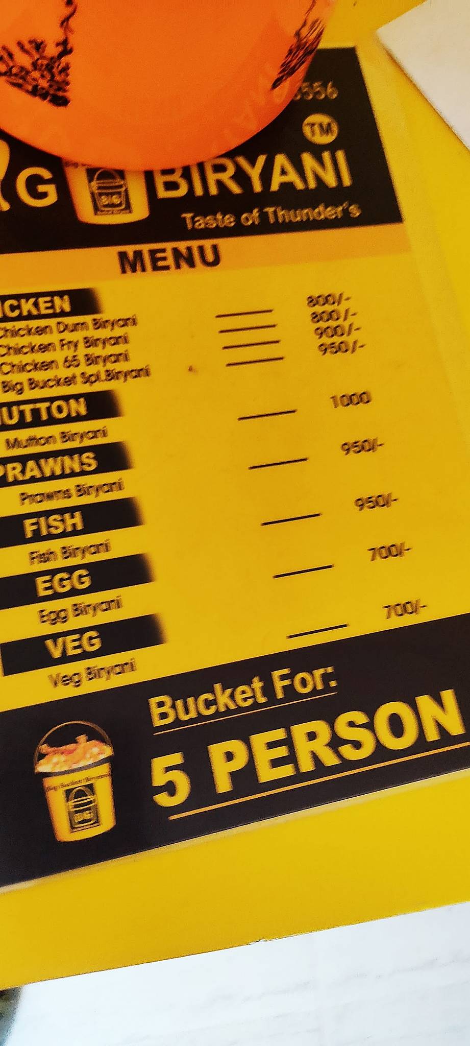 Menu at Big Bucket Biryani (BBB) Jaggayyapeta, Jaggayyapet