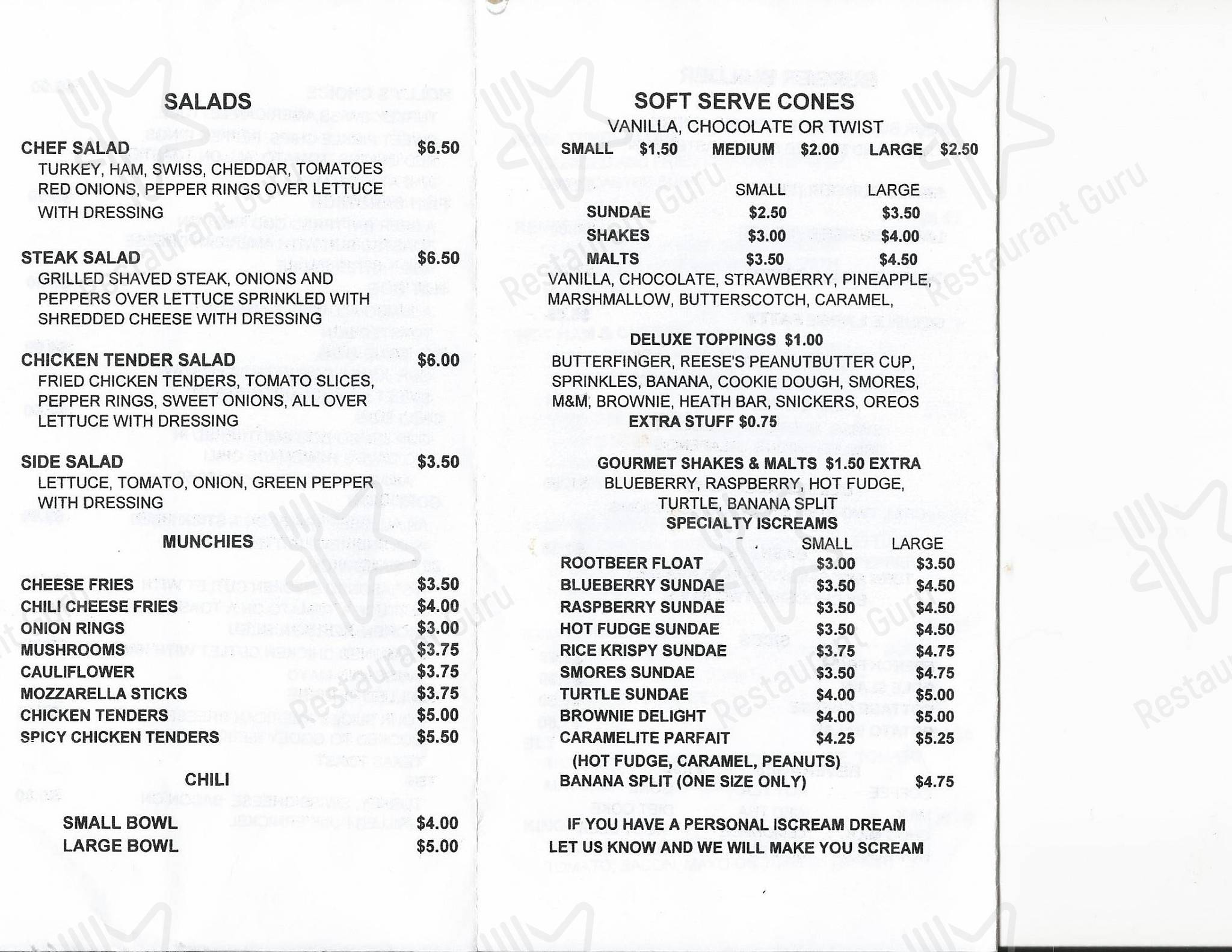 Menu at Big Dave's & Holly's desserts, Le Claire
