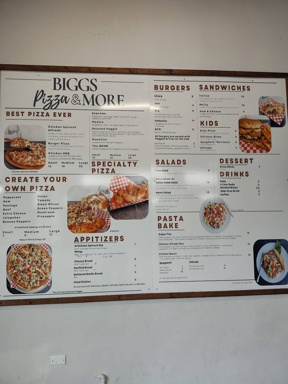 Menu at Bigg's Pizza and Grill restaurant, Sweetwater