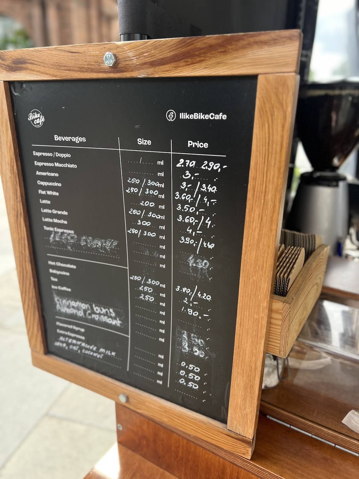 Menu at Bike Cafe, Edinburgh
