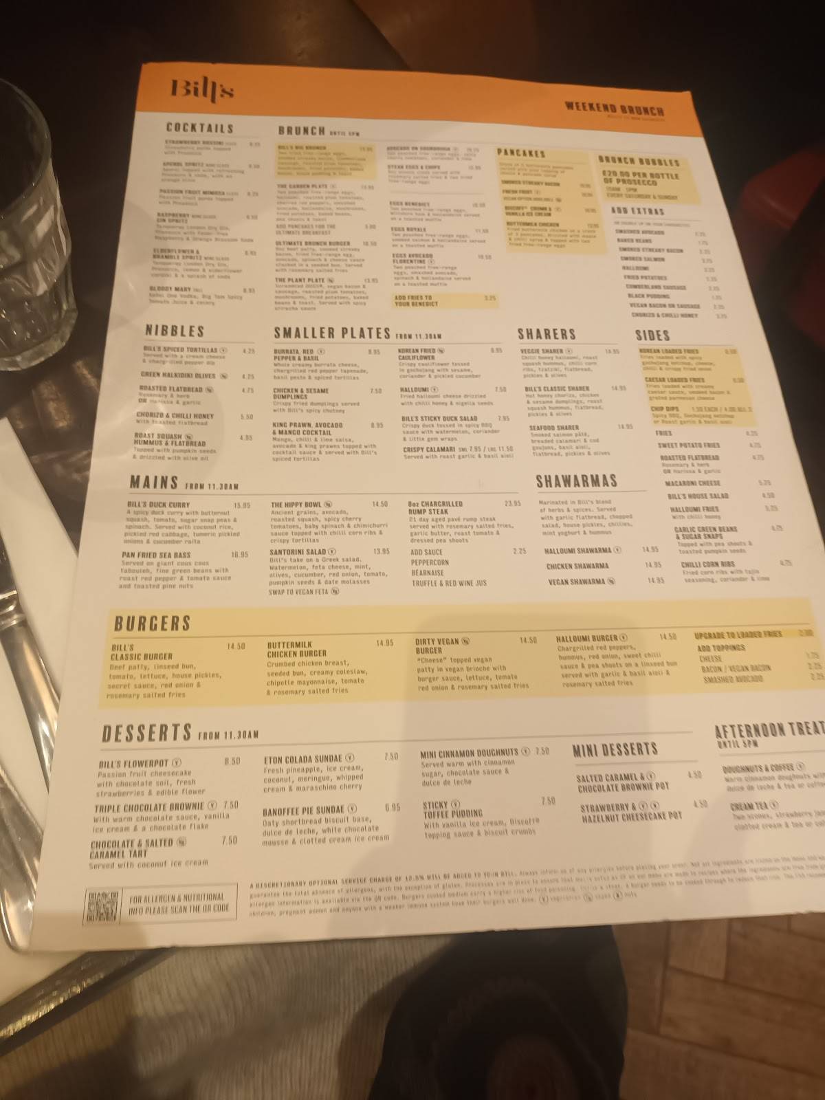Menu at Bill's Spinningfields Restaurant, Manchester, 3 Hardman Square