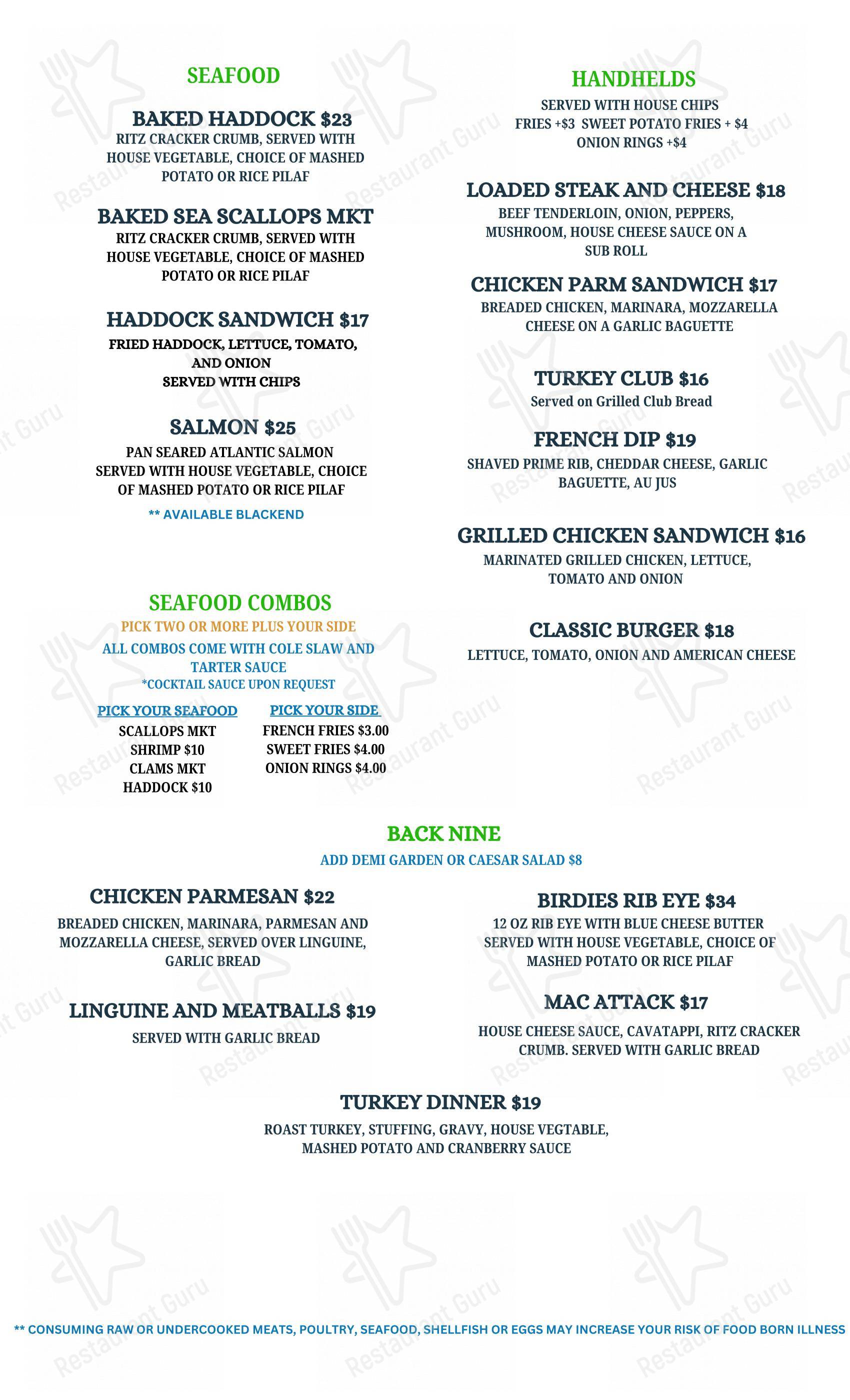 Menu at Birdies Grill & Tavern restaurant, Old Orchard Beach