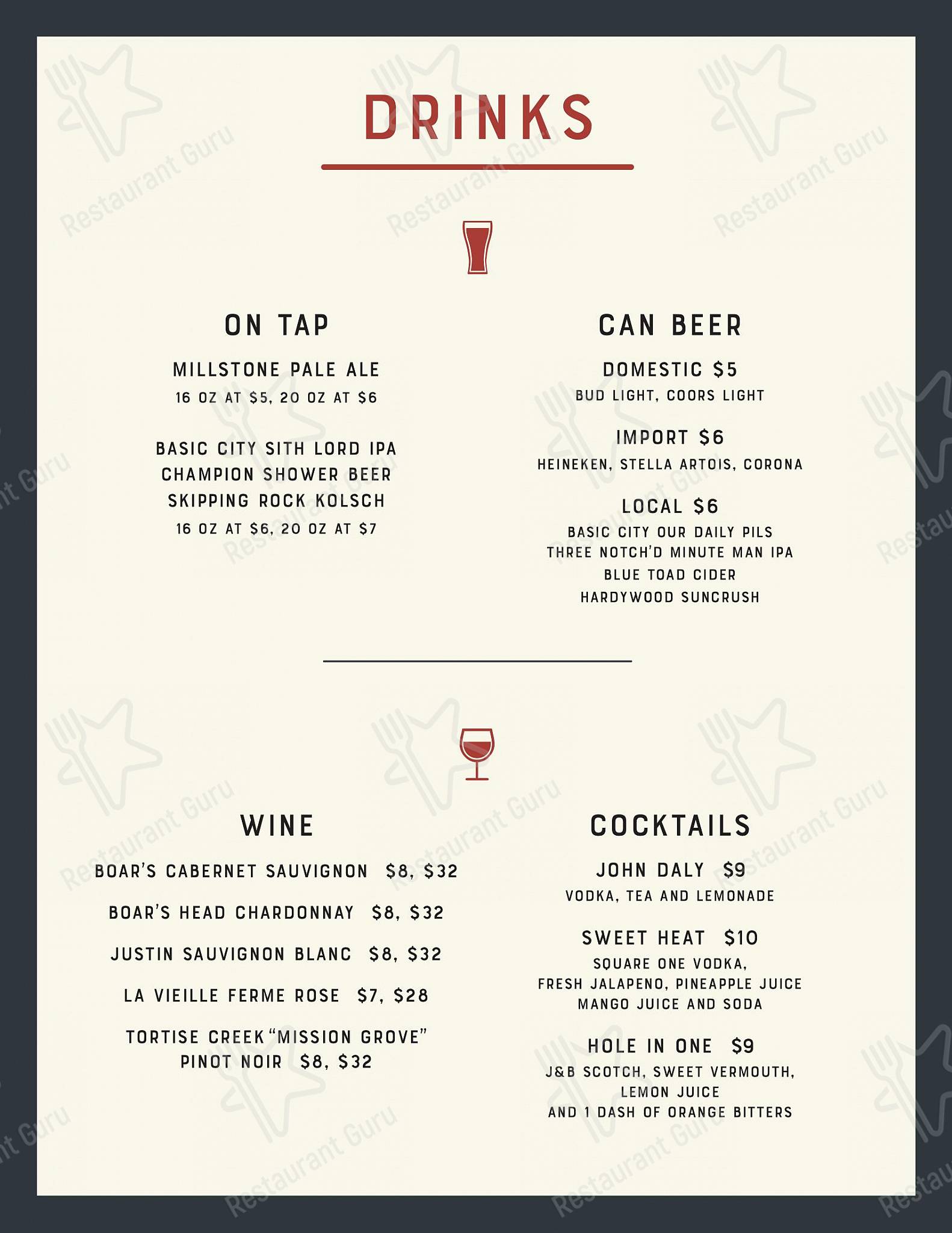 Menu at Birdwood Bar & Grill, Charlottesville