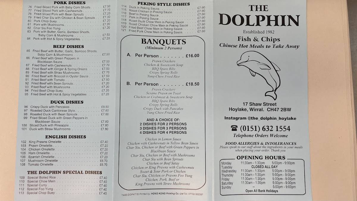 Menu at The Dolphin fish and chip shop fast food, Meols