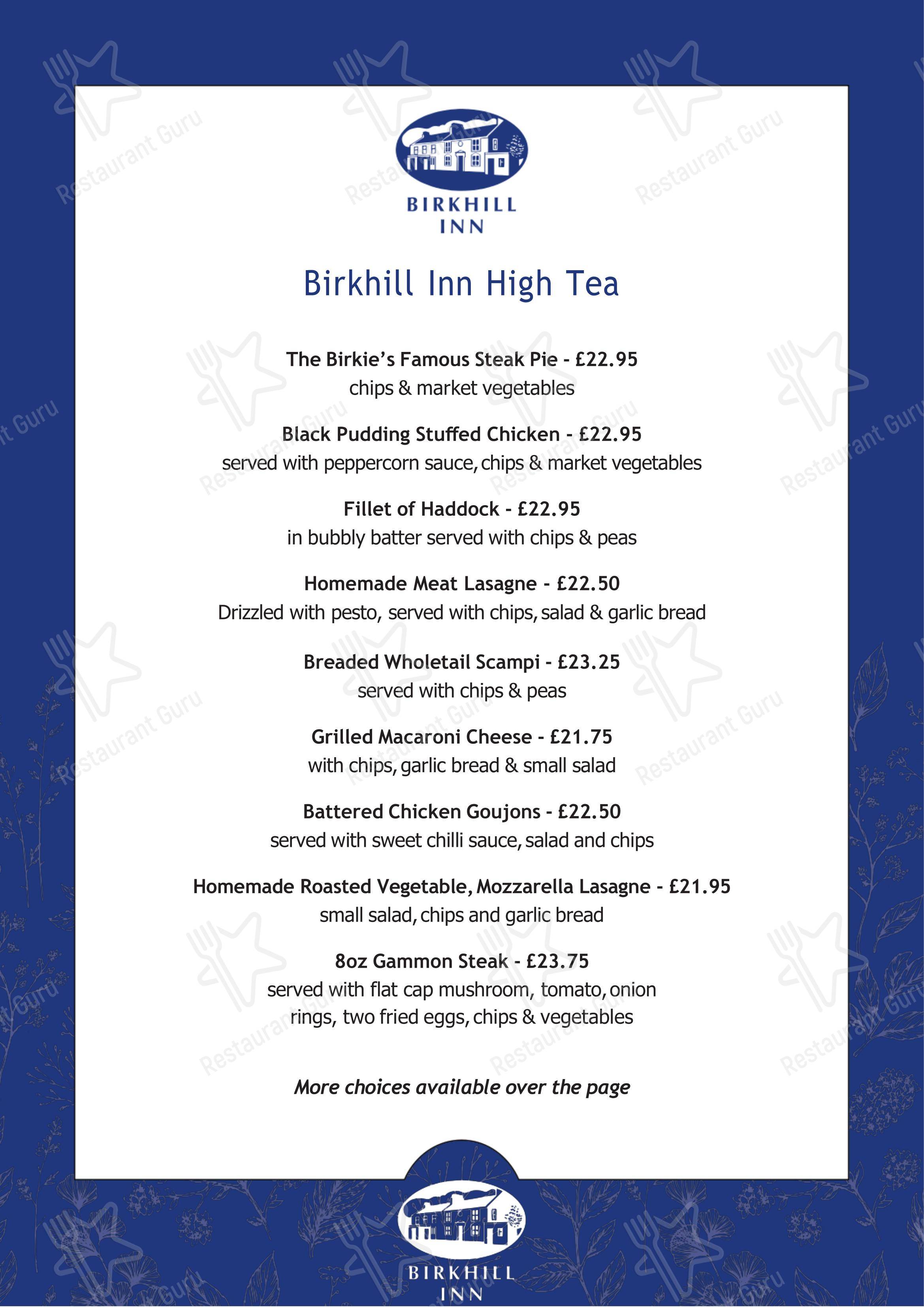 Menu at Birkhill Inn pub & bar, Dundee