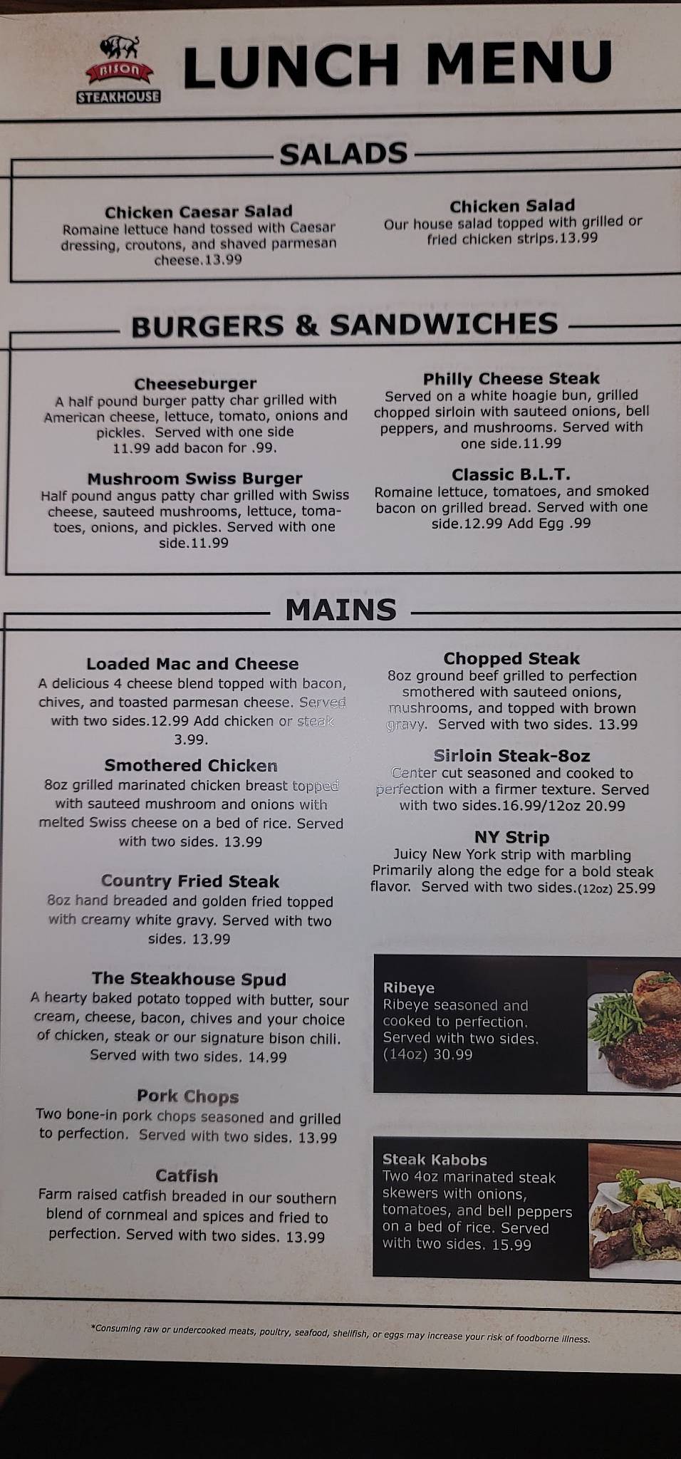 Menu at Bison Steakhouse, Broken Arrow