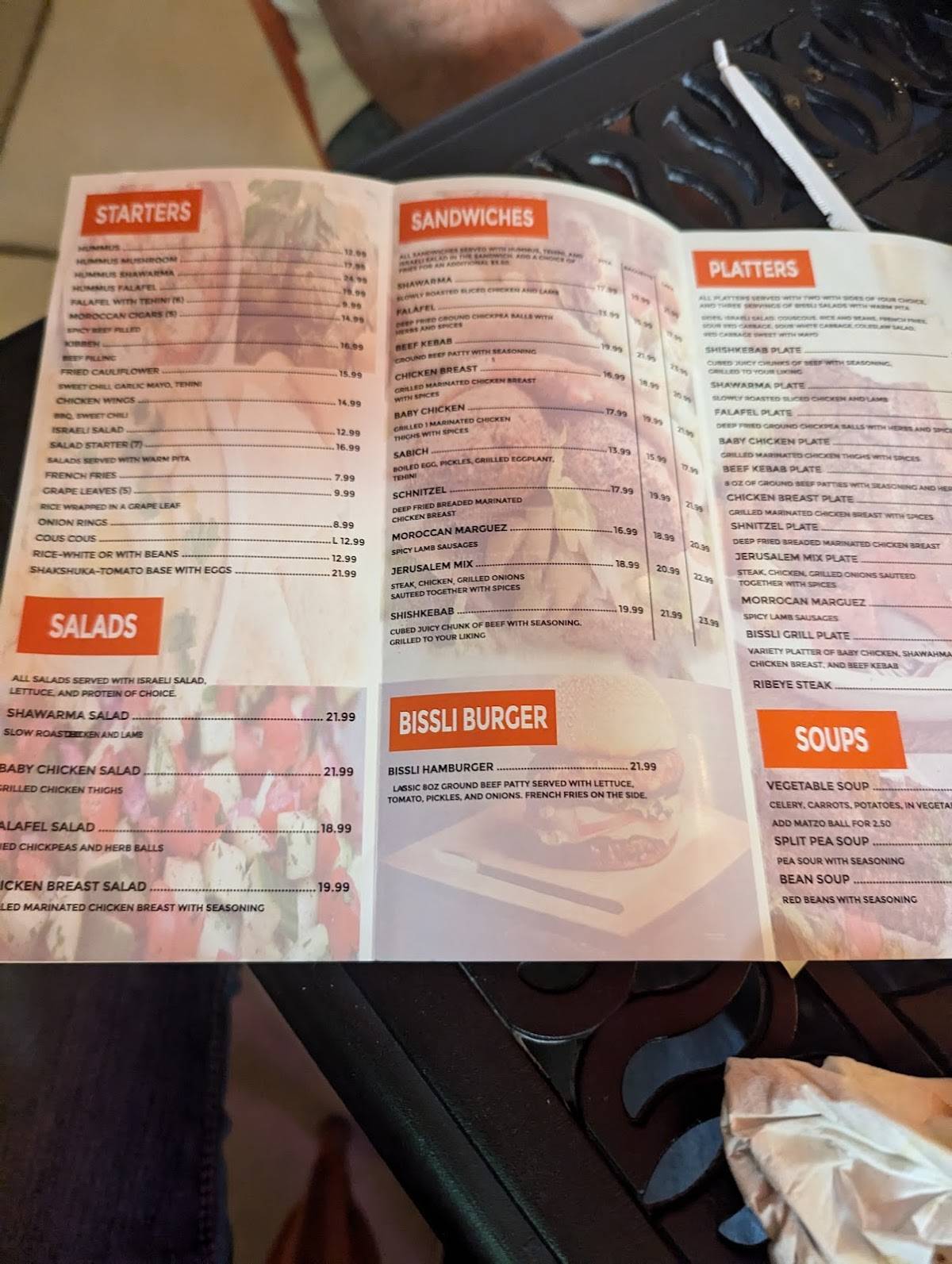 Menu at Bissli Grill restaurant, Delray Beach